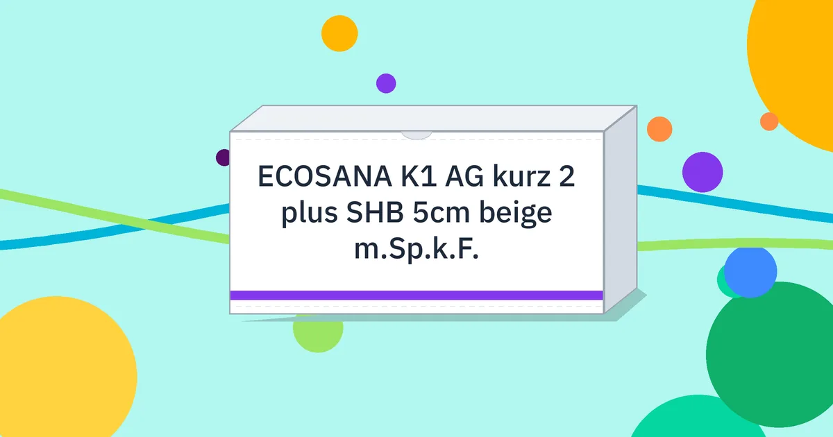 Symbolbild: Packung mit der Aufschrift ECOSANA K1 AG kurz 2 plus SHB 5cm beige m.Sp.k.F. (PZN 04726857) – Verfügbarkeit und Bezug in Apotheken in Frankfurt am Main