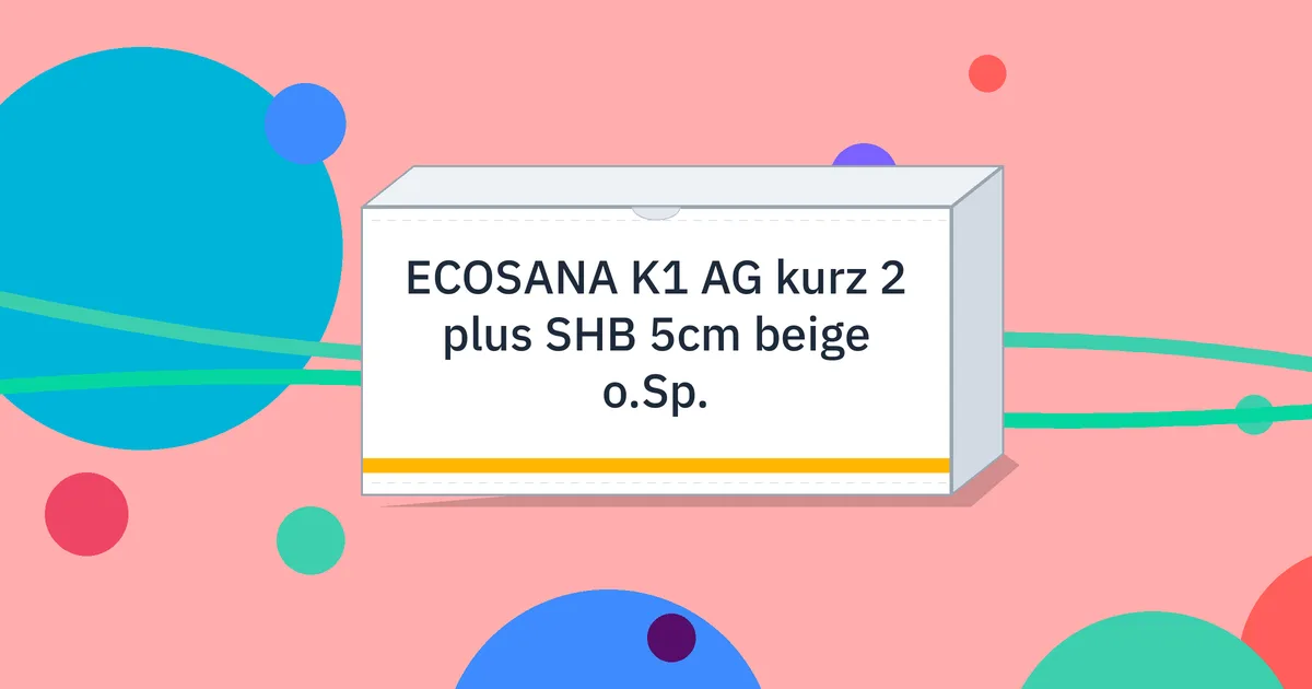 Symbolbild: Packung mit der Aufschrift ECOSANA K1 AG kurz 2 plus SHB 5cm beige o.Sp. (PZN 04726834) – Verfügbarkeit und Bezug in Apotheken in Frankfurt am Main