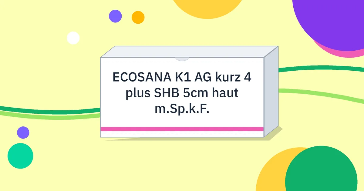 Symbolbild: Packung mit der Aufschrift ECOSANA K1 AG kurz 4 plus SHB 5cm haut m.Sp.k.F. (PZN 04728709) – Verfügbarkeit und Bezug in Apotheken in Frankfurt am Main