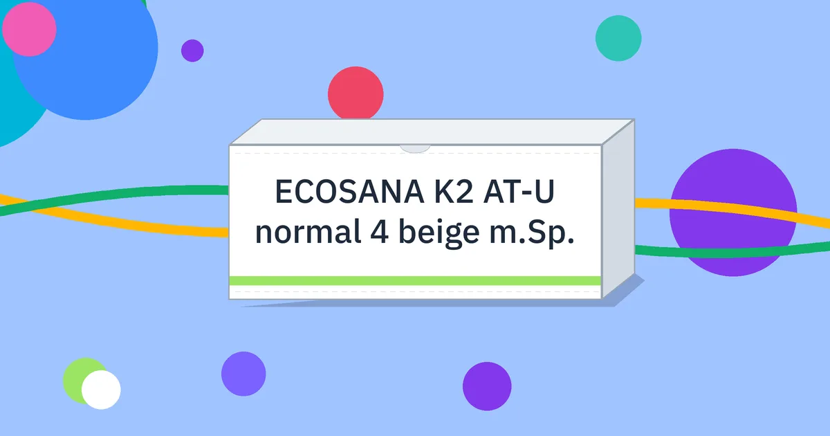 Symbolbild: Packung mit der Aufschrift ECOSANA K2 AT-U normal 4 beige m.Sp. (PZN 01576156) – Verfügbarkeit und Bezug in Apotheken in Frankfurt am Main