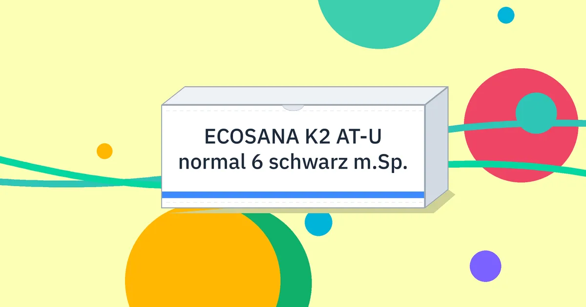 Symbolbild: Packung mit der Aufschrift ECOSANA K2 AT-U normal 6 schwarz m.Sp. (PZN 01583825) – Verfügbarkeit und Bezug in Apotheken in Frankfurt am Main