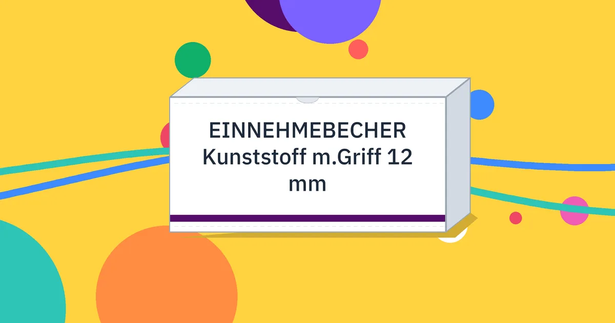 Symbolbild: Packung mit der Aufschrift EINNEHMEBECHER Kunststoff m.Griff 12 mm (PZN 04664636) – Verfügbarkeit und Bezug in Apotheken in Frankfurt am Main