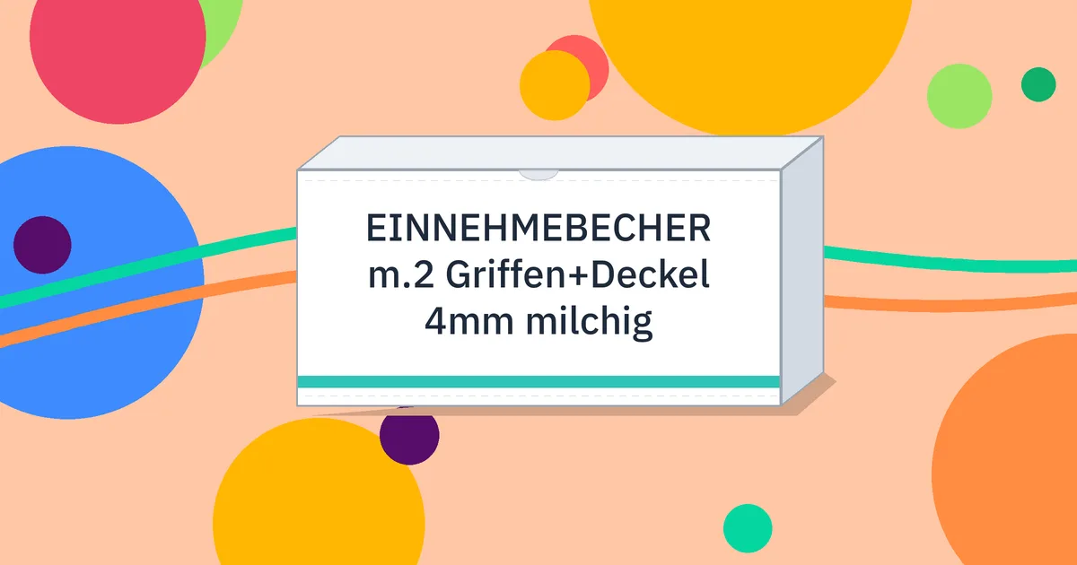 Symbolbild: Packung mit der Aufschrift EINNEHMEBECHER m.2 Griffen+Deckel 4mm milchig (PZN 01349986) – Verfügbarkeit und Bezug in Apotheken in Frankfurt am Main