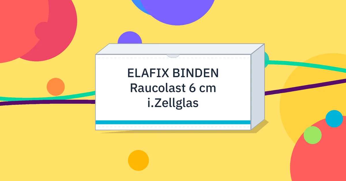 Symbolbild: Packung mit der Aufschrift ELAFIX BINDEN Raucolast 6 cm i.Zellglas (PZN 04789935) – Verfügbarkeit und Bezug in Apotheken in Frankfurt am Main