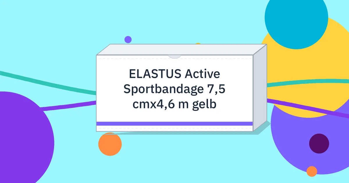 Symbolbild: Packung mit der Aufschrift ELASTUS Active Sportbandage 7,5 cmx4,6 m gelb (PZN 06103089) – Verfügbarkeit und Bezug in Apotheken in Frankfurt am Main