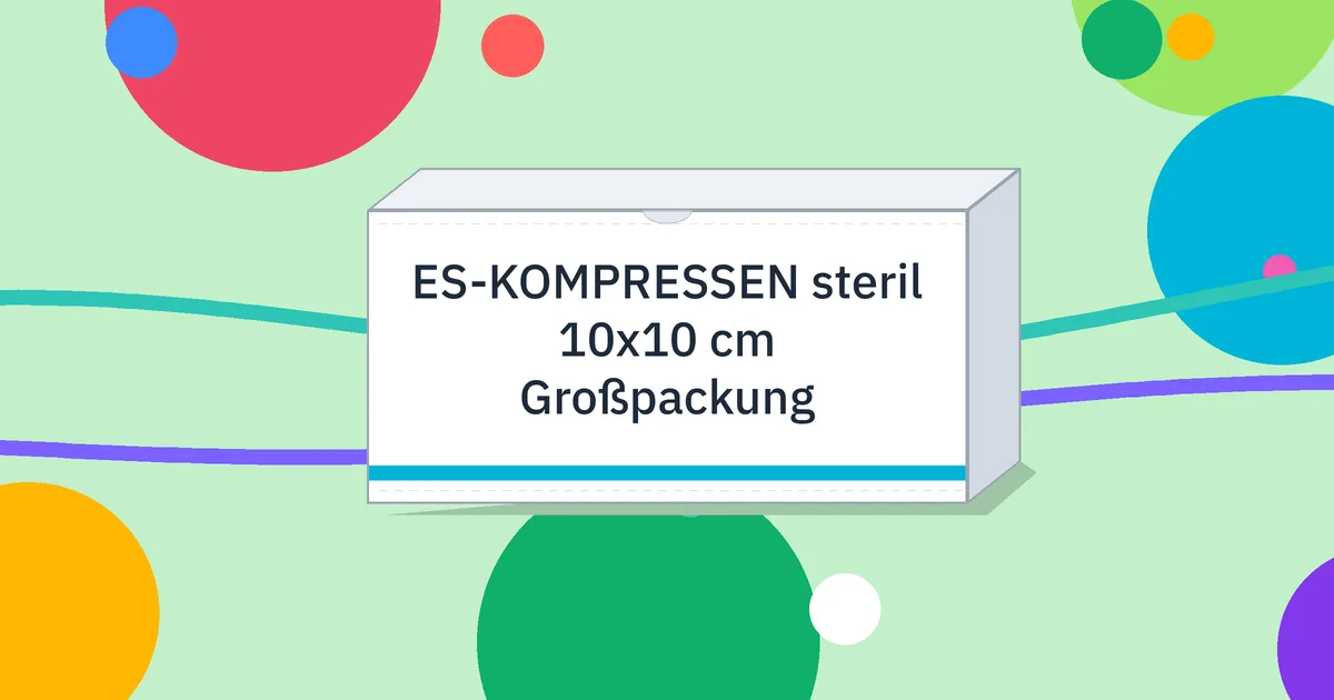 Symbolbild: Packung mit der Aufschrift ES-KOMPRESSEN steril 10x10 cm Großpackung (PZN 16906027) – Verfügbarkeit und Bezug in Apotheken in Frankfurt am Main