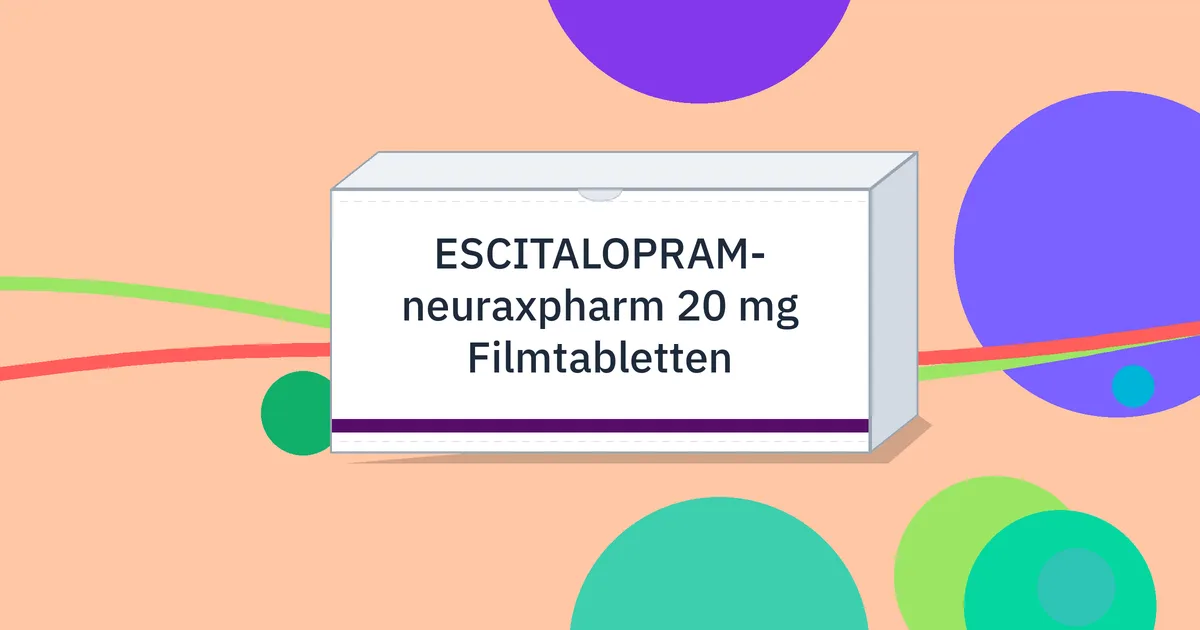 Symbolbild: Packung mit der Aufschrift ESCITALOPRAM-neuraxpharm 20 mg Filmtabletten (PZN 01147395) – Verfügbarkeit und Bezug in Apotheken in Frankfurt am Main