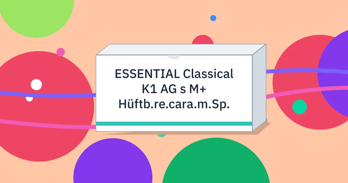 Symbolbild: Packung mit der Aufschrift ESSENTIAL Classical K1 AG s M+ Hüftb.re.cara.m.Sp. (PZN 17011887) – Verfügbarkeit und Bezug in Apotheken in Frankfurt am Main