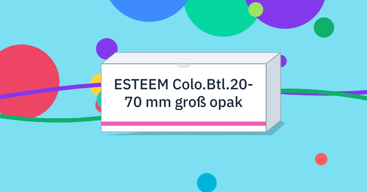 Symbolbild: Packung mit der Aufschrift ESTEEM Colo.Btl.20-70 mm groß opak (PZN 13708166) – Verfügbarkeit und Bezug in Apotheken in Frankfurt am Main