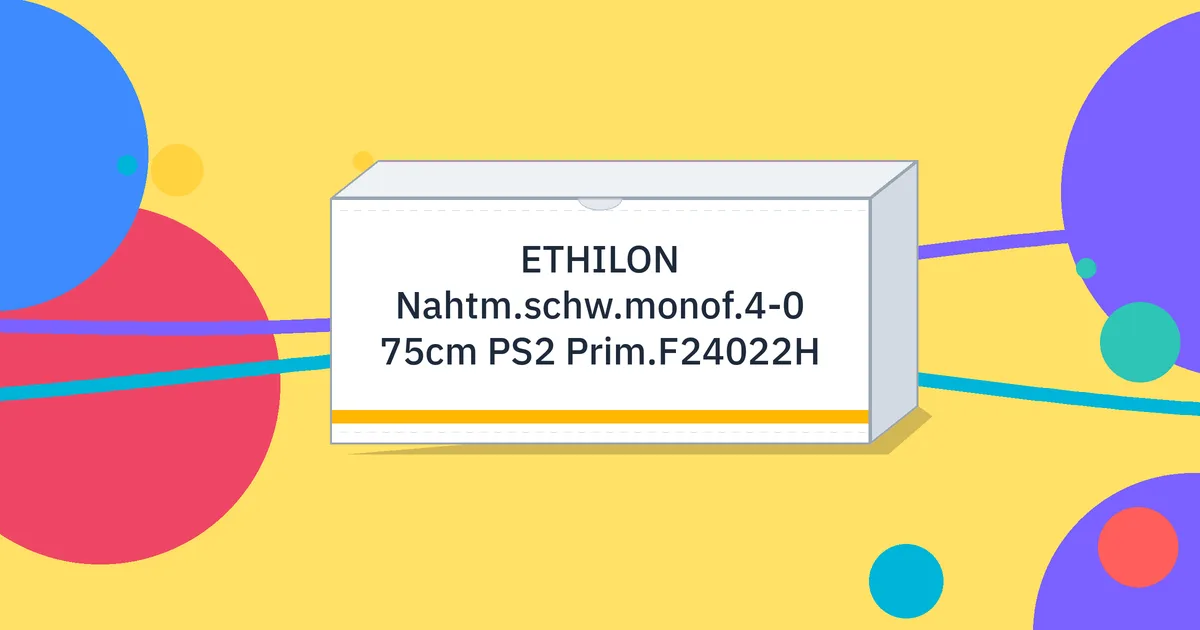Symbolbild: Packung mit der Aufschrift ETHILON Nahtm.schw.monof.4-0 75cm PS2 Prim.F24022H (PZN 16251201) – Verfügbarkeit und Bezug in Apotheken in Frankfurt am Main