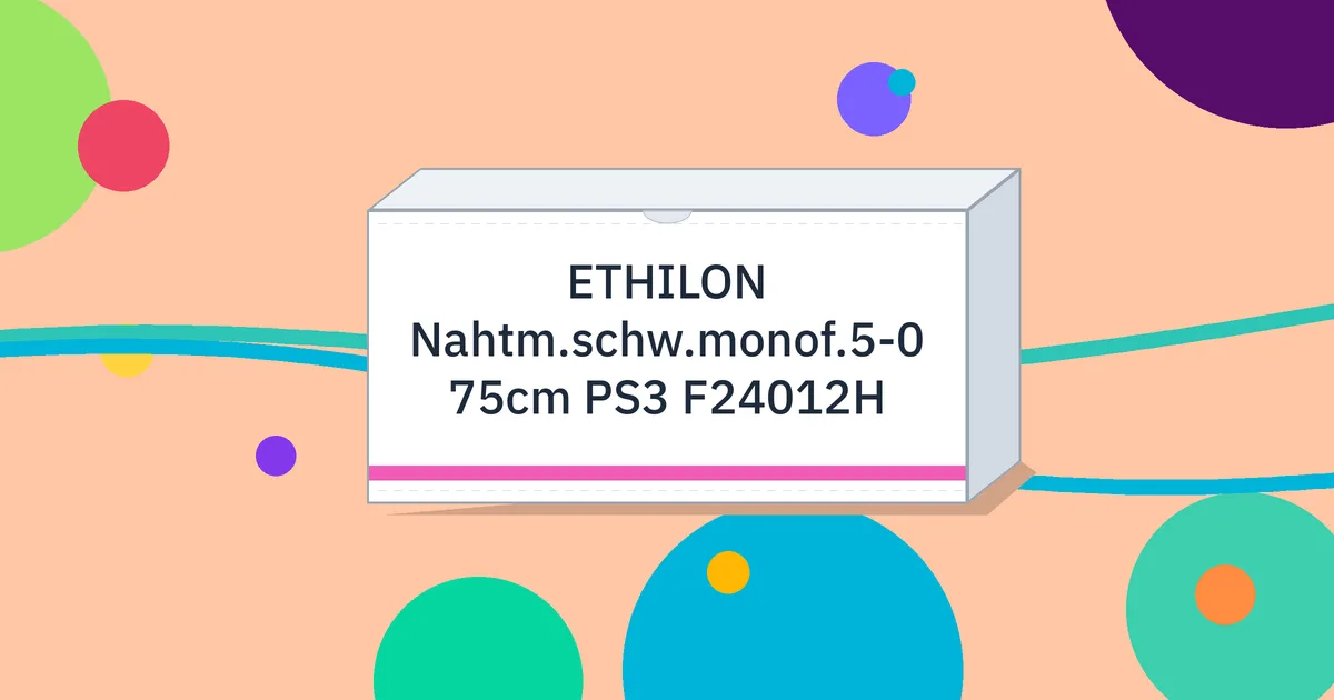 Symbolbild: Packung mit der Aufschrift ETHILON Nahtm.schw.monof.5-0 75cm PS3 F24012H (PZN 16251224) – Verfügbarkeit und Bezug in Apotheken in Frankfurt am Main