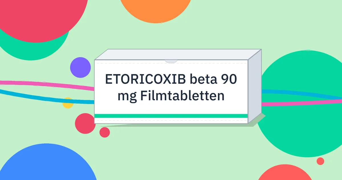 Symbolbild: Packung mit der Aufschrift ETORICOXIB beta 90 mg Filmtabletten (PZN 12444268) – Verfügbarkeit und Bezug in Apotheken in Frankfurt am Main