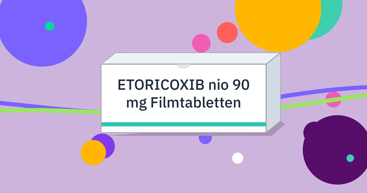 Symbolbild: Packung mit der Aufschrift ETORICOXIB nio 90 mg Filmtabletten (PZN 20348159) – Verfügbarkeit und Bezug in Apotheken in Frankfurt am Main