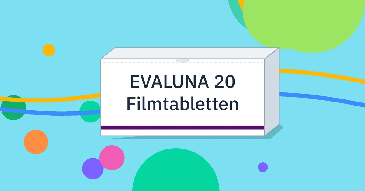 Symbolbild: Packung mit der Aufschrift EVALUNA 20 Filmtabletten (PZN 06140156) – Verfügbarkeit und Bezug in Apotheken in Frankfurt am Main