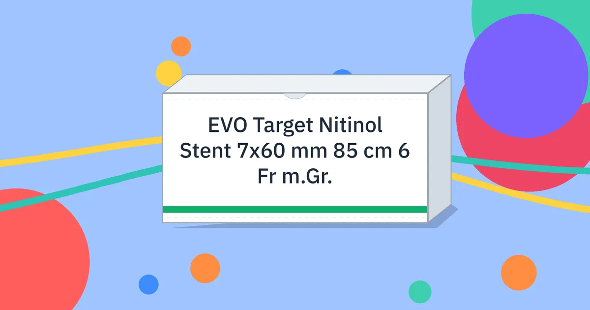 Symbolbild: Packung mit der Aufschrift EVO Target Nitinol Stent 7x60 mm 85 cm 6 Fr m.Gr. (PZN 00100925) – Verfügbarkeit und Bezug in Apotheken in Frankfurt am Main