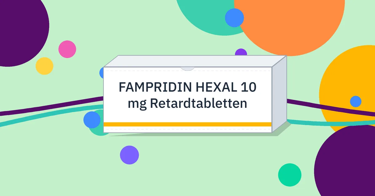 Symbolbild: Packung mit der Aufschrift FAMPRIDIN HEXAL 10 mg Retardtabletten (PZN 18180557) – Verfügbarkeit und Bezug in Apotheken in Frankfurt am Main