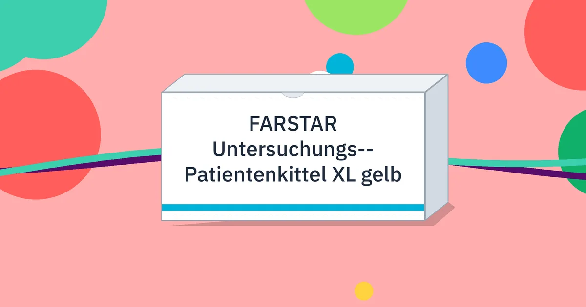 Symbolbild: Packung mit der Aufschrift FARSTAR Untersuchungs--Patientenkittel XL gelb (PZN 09621181) – Verfügbarkeit und Bezug in Apotheken in Frankfurt am Main