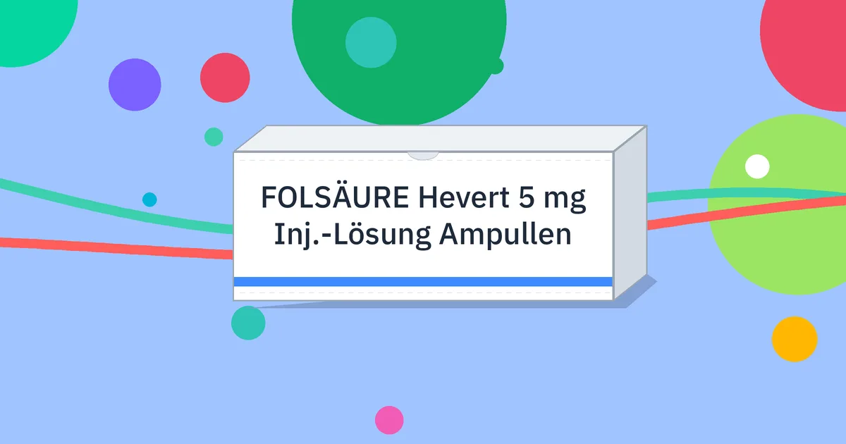 Symbolbild: Packung mit der Aufschrift FOLSÄURE Hevert 5 mg Inj.-Lösung Ampullen (PZN 04375429) – Verfügbarkeit und Bezug in Apotheken in Frankfurt am Main
