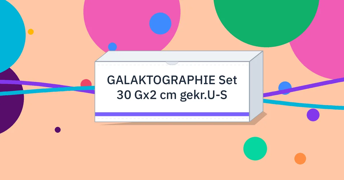 Symbolbild: Packung mit der Aufschrift GALAKTOGRAPHIE Set 30 Gx2 cm gekr.U-S (PZN 06772560) – Verfügbarkeit und Bezug in Apotheken in Frankfurt am Main