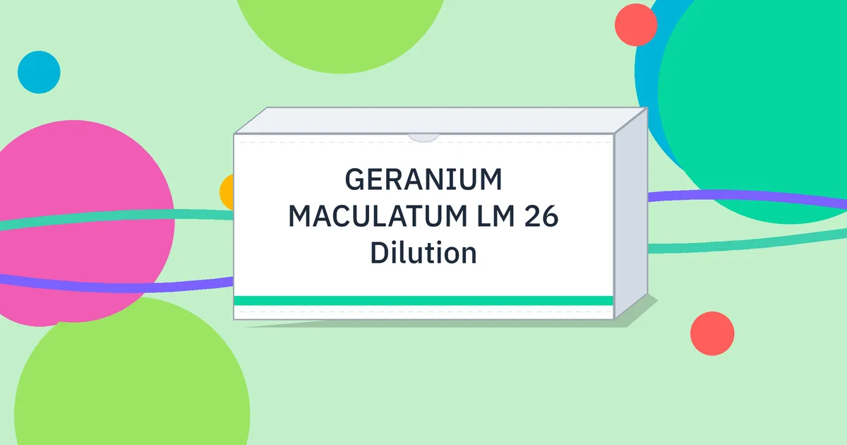 Symbolbild: Packung mit der Aufschrift GERANIUM MACULATUM LM 26 Dilution (PZN 12876849) – Verfügbarkeit und Bezug in Apotheken in Frankfurt am Main
