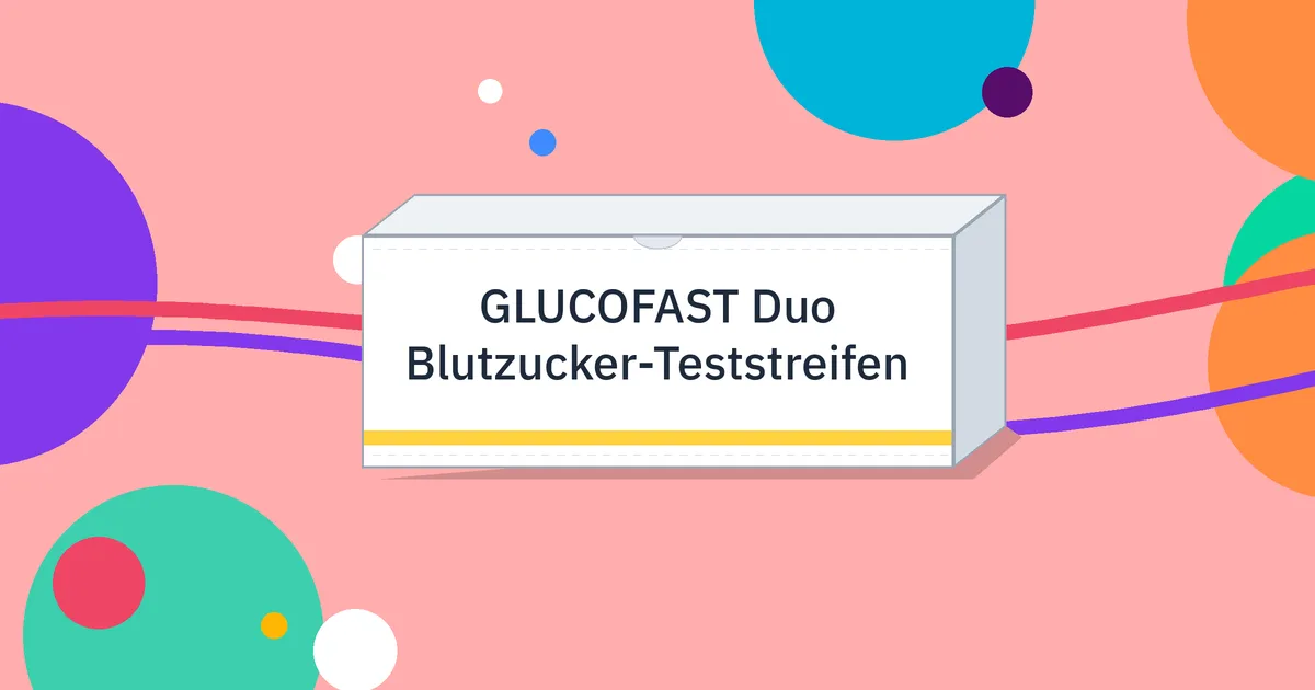 Symbolbild: Packung mit der Aufschrift GLUCOFAST Duo Blutzucker-Teststreifen (PZN 15401940) – Verfügbarkeit und Bezug in Apotheken in Frankfurt am Main