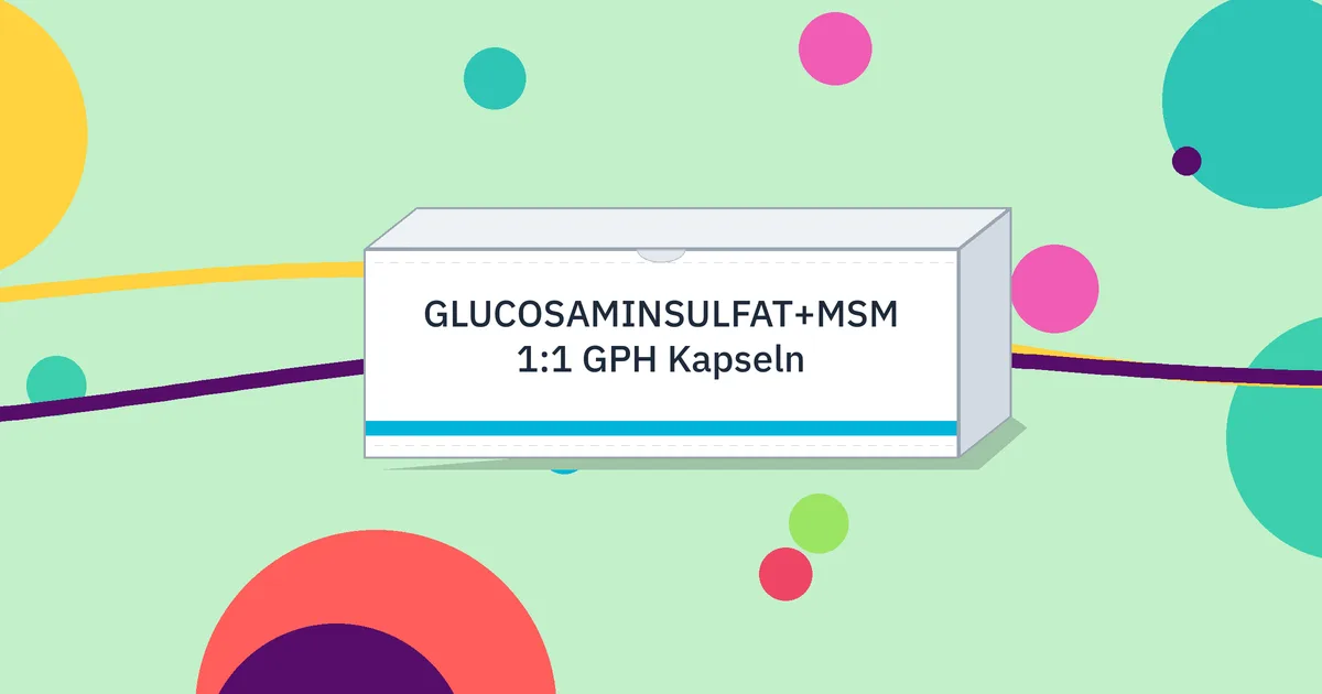 Symbolbild: Packung mit der Aufschrift GLUCOSAMINSULFAT+MSM 1:1 GPH Kapseln (PZN 02888314) – Verfügbarkeit und Bezug in Apotheken in Frankfurt am Main