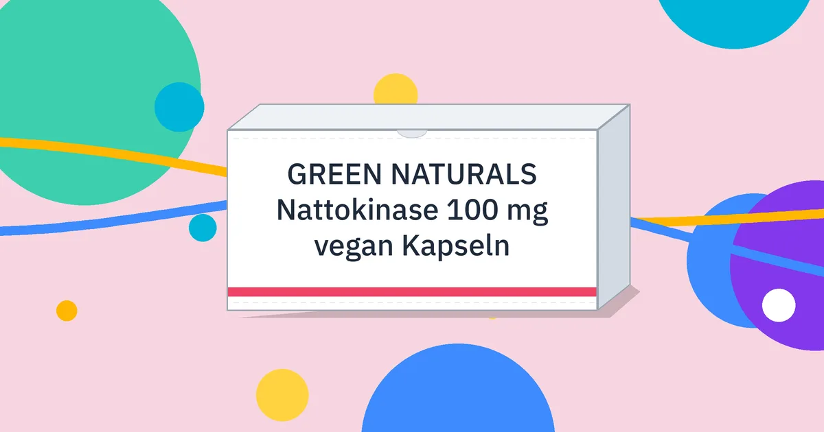 Symbolbild: Packung mit der Aufschrift GREEN NATURALS Nattokinase 100 mg vegan Kapseln (PZN 18497596) – Verfügbarkeit und Bezug in Apotheken in Frankfurt am Main