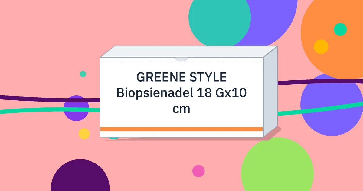 Symbolbild: Packung mit der Aufschrift GREENE STYLE Biopsienadel 18 Gx10 cm (PZN 00297827) – Verfügbarkeit und Bezug in Apotheken in Frankfurt am Main