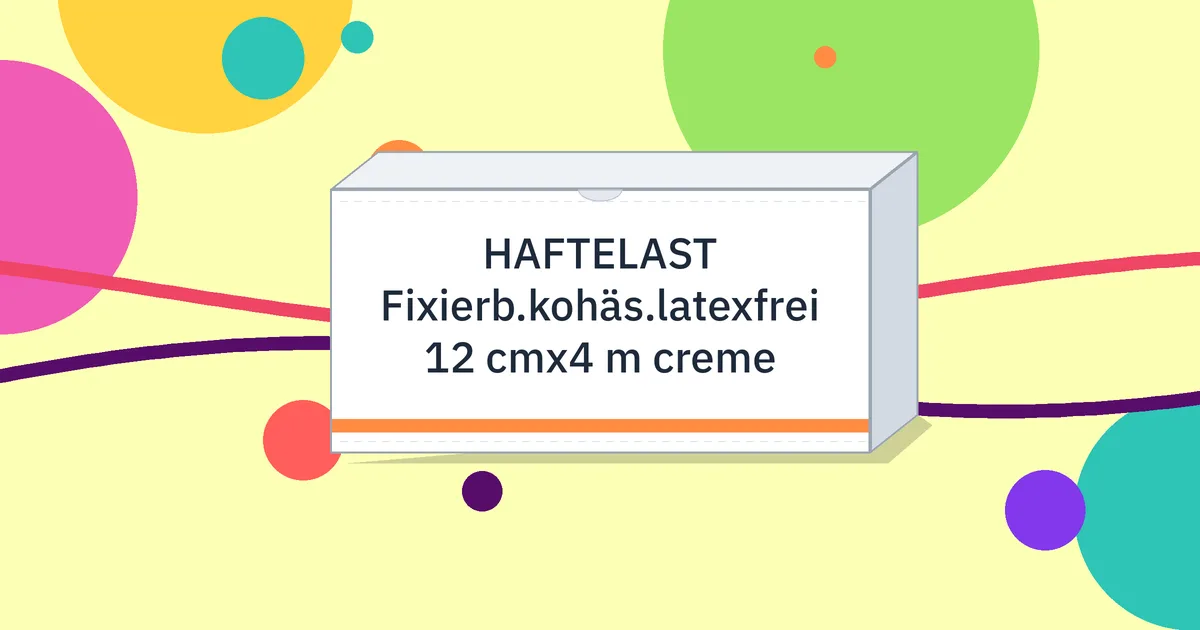 Symbolbild: Packung mit der Aufschrift HAFTELAST Fixierb.kohäs.latexfrei 12 cmx4 m creme (PZN 08817195) – Verfügbarkeit und Bezug in Apotheken in Frankfurt am Main