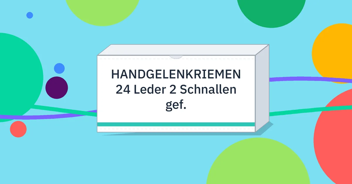 Symbolbild: Packung mit der Aufschrift HANDGELENKRIEMEN 24 Leder 2 Schnallen gef. (PZN 05397551) – Verfügbarkeit und Bezug in Apotheken in Frankfurt am Main