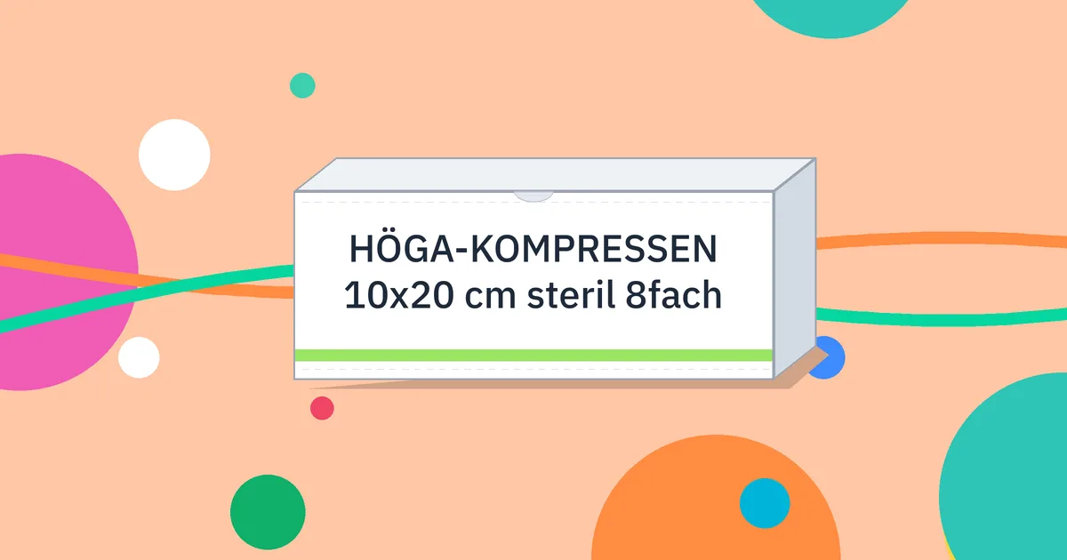 Symbolbild: Packung mit der Aufschrift HÖGA-KOMPRESSEN 10x20 cm steril 8fach (PZN 04401888) – Verfügbarkeit und Bezug in Apotheken in Frankfurt am Main