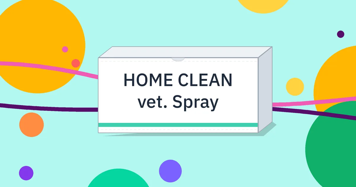 Symbolbild: Packung mit der Aufschrift HOME CLEAN vet. Spray (PZN 06715668) – Verfügbarkeit und Bezug in Apotheken in Frankfurt am Main