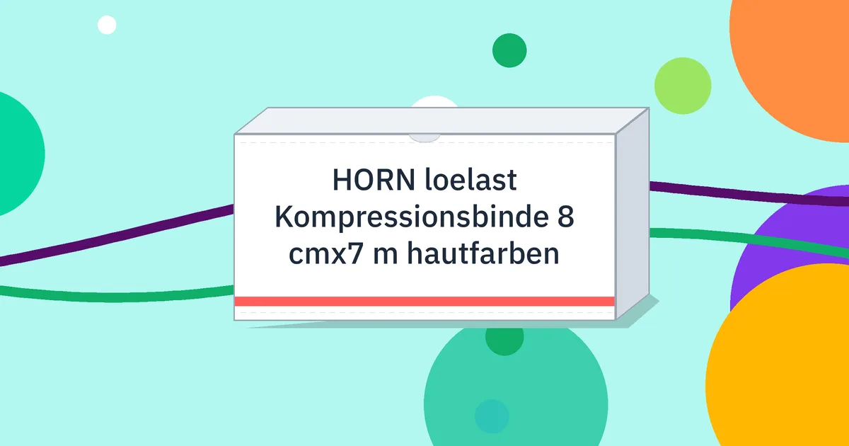 Symbolbild: Packung mit der Aufschrift HORN loelast Kompressionsbinde 8 cmx7 m hautfarben (PZN 04636344) – Verfügbarkeit und Bezug in Apotheken in Frankfurt am Main