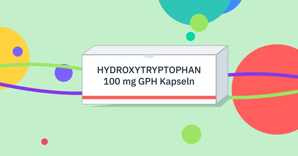 Symbolbild: Packung mit der Aufschrift HYDROXYTRYPTOPHAN 100 mg GPH Kapseln (PZN 15614239) – Verfügbarkeit und Bezug in Apotheken in Frankfurt am Main