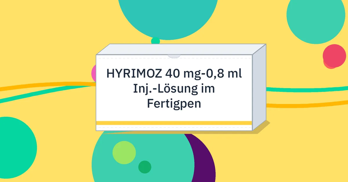 Symbolbild: Packung mit der Aufschrift HYRIMOZ 40 mg-0,8 ml Inj.-Lösung im Fertigpen (PZN 16009960) – Verfügbarkeit und Bezug in Apotheken in Frankfurt am Main