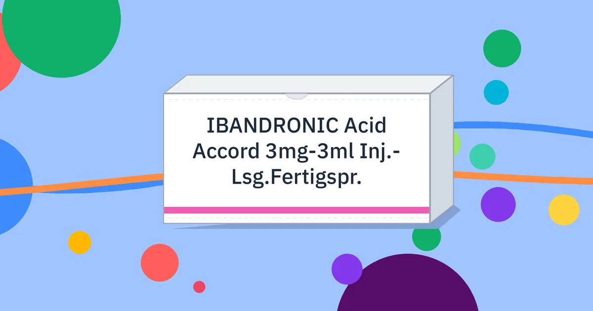 Symbolbild: Packung mit der Aufschrift IBANDRONIC Acid Accord 3mg-3ml Inj.-Lsg.Fertigspr. (PZN 19892099) – Verfügbarkeit und Bezug in Apotheken in Frankfurt am Main