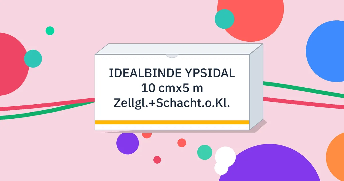 Symbolbild: Packung mit der Aufschrift IDEALBINDE YPSIDAL 10 cmx5 m Zellgl.+Schacht.o.Kl. (PZN 03307816) – Verfügbarkeit und Bezug in Apotheken in Frankfurt am Main