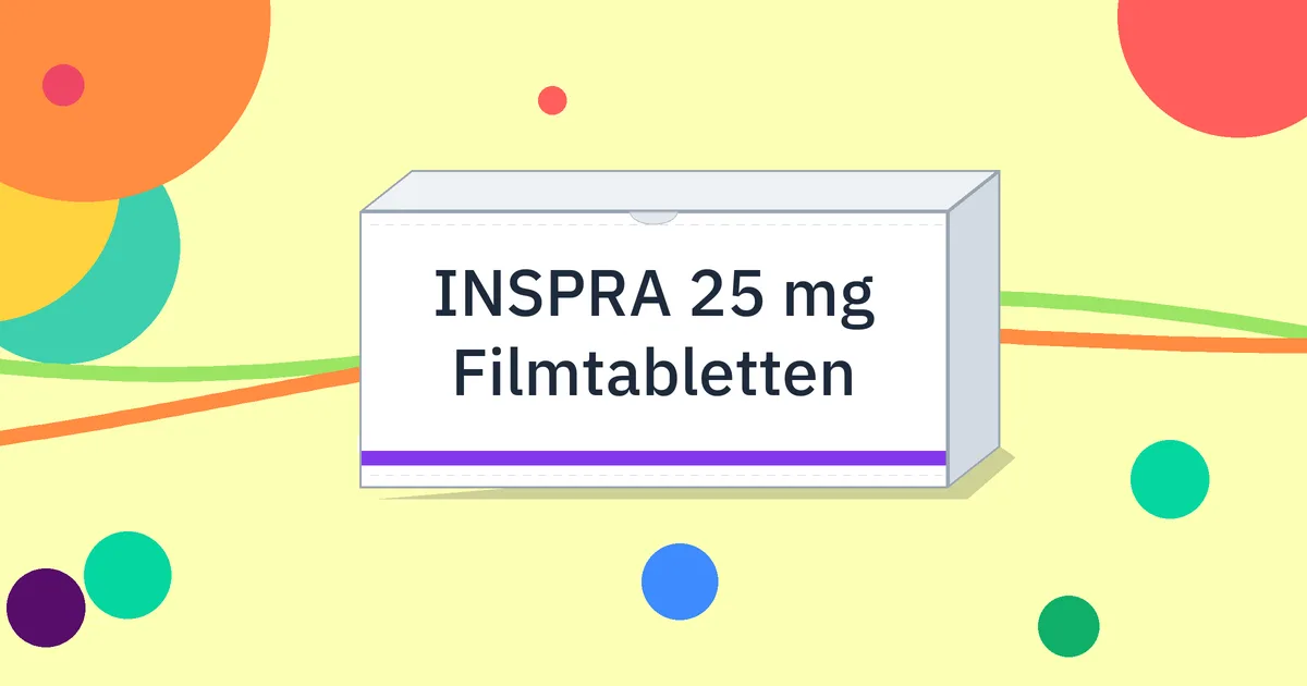 Symbolbild: Packung mit der Aufschrift INSPRA 25 mg Filmtabletten (PZN 00136780) – Verfügbarkeit und Bezug in Apotheken in Frankfurt am Main
