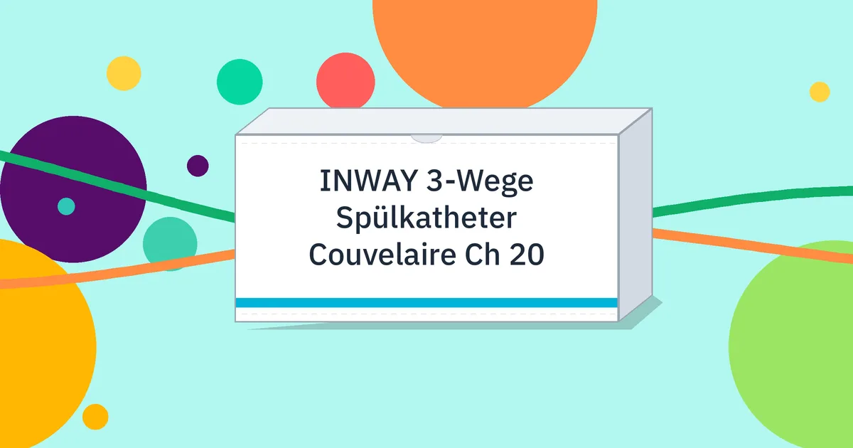 Symbolbild: Packung mit der Aufschrift INWAY 3-Wege Spülkatheter Couvelaire Ch 20 (PZN 09736145) – Verfügbarkeit und Bezug in Apotheken in Frankfurt am Main