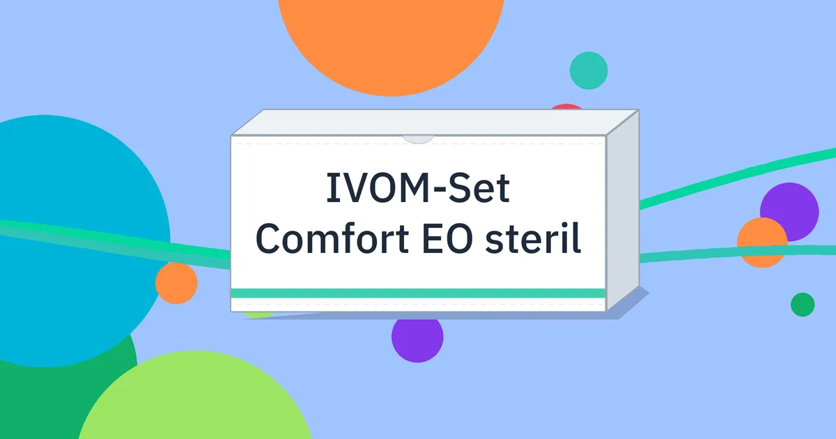 Symbolbild: Packung mit der Aufschrift IVOM-Set Comfort EO steril (PZN 20368363) – Verfügbarkeit und Bezug in Apotheken in Frankfurt am Main