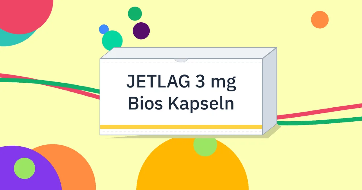 Symbolbild: Packung mit der Aufschrift JETLAG 3 mg Bios Kapseln (PZN 10523153) – Verfügbarkeit und Bezug in Apotheken in Frankfurt am Main