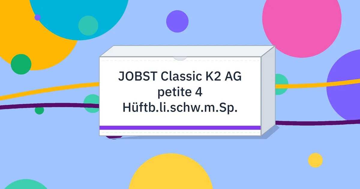 Symbolbild: Packung mit der Aufschrift JOBST Classic K2 AG petite 4 Hüftb.li.schw.m.Sp. (PZN 13064384) – Verfügbarkeit und Bezug in Apotheken in Frankfurt am Main