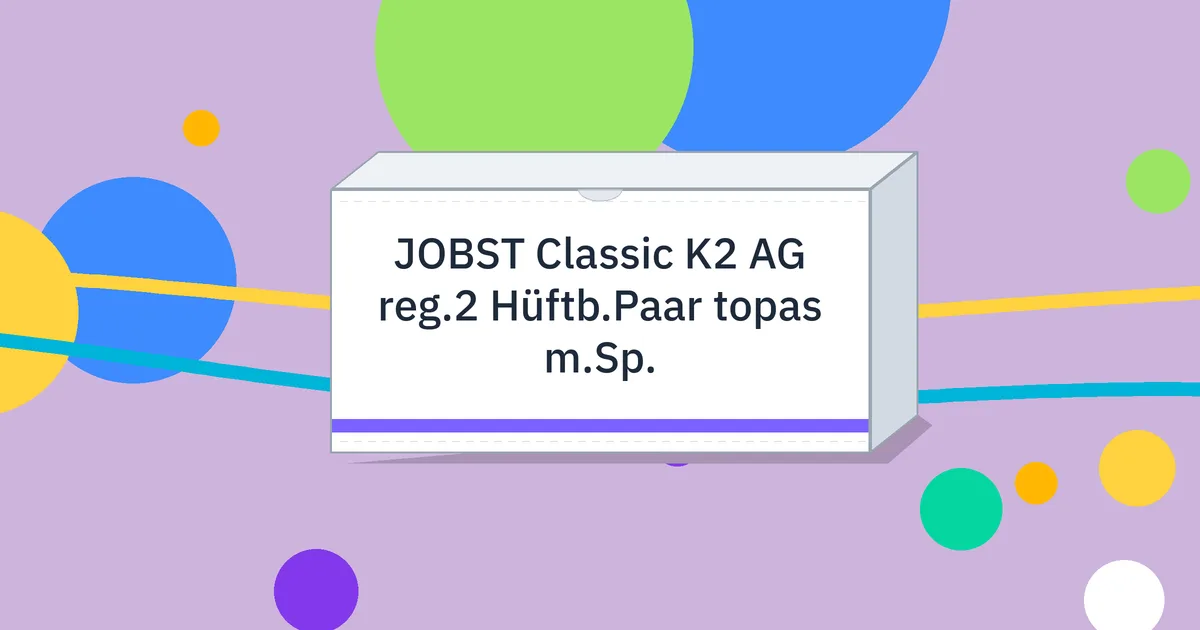 Symbolbild: Packung mit der Aufschrift JOBST Classic K2 AG reg.2 Hüftb.Paar topas m.Sp. (PZN 13066609) – Verfügbarkeit und Bezug in Apotheken in Frankfurt am Main
