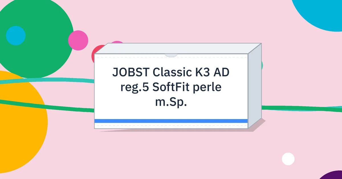 Symbolbild: Packung mit der Aufschrift JOBST Classic K3 AD reg.5 SoftFit perle m.Sp. (PZN 14223910) – Verfügbarkeit und Bezug in Apotheken in Frankfurt am Main