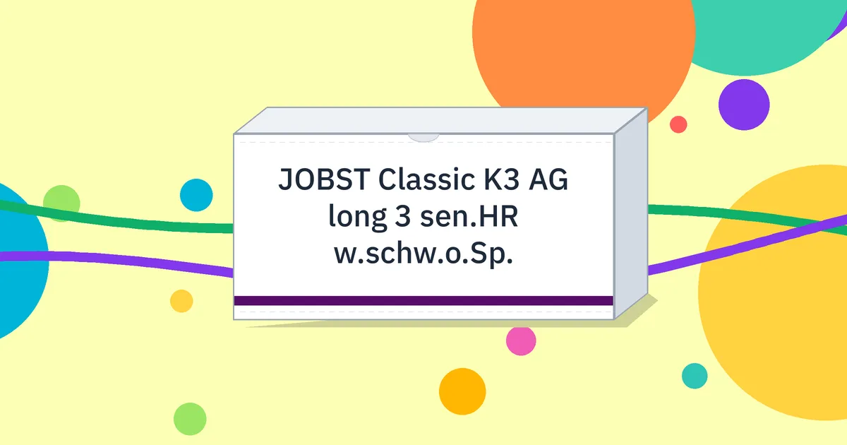 Symbolbild: Packung mit der Aufschrift JOBST Classic K3 AG long 3 sen.HR w.schw.o.Sp. (PZN 17958397) – Verfügbarkeit und Bezug in Apotheken in Frankfurt am Main