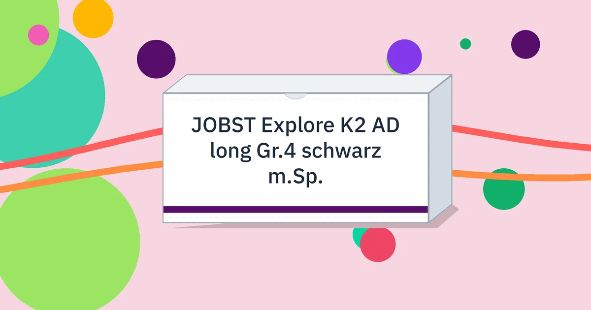 Symbolbild: Packung mit der Aufschrift JOBST Explore K2 AD long Gr.4 schwarz m.Sp. (PZN 11022045) – Verfügbarkeit und Bezug in Apotheken in Frankfurt am Main