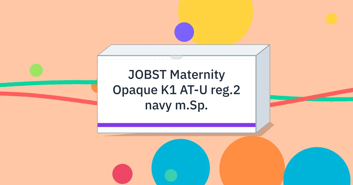 Symbolbild: Packung mit der Aufschrift JOBST Maternity Opaque K1 AT-U reg.2 navy m.Sp. (PZN 15859946) – Verfügbarkeit und Bezug in Apotheken in Frankfurt am Main