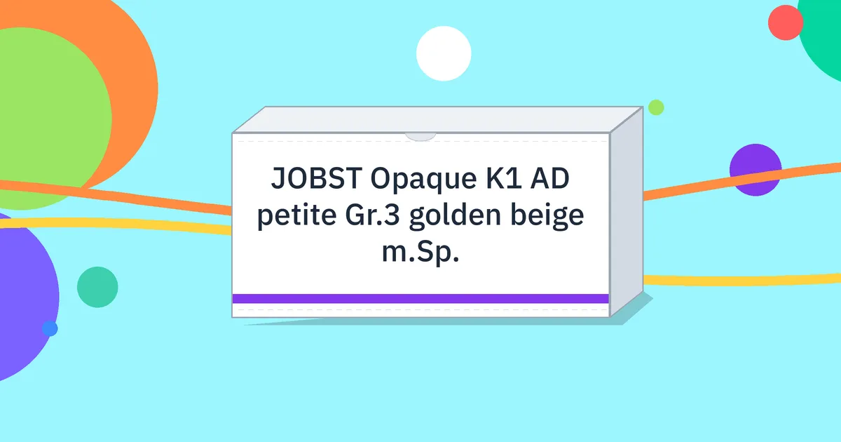 Symbolbild: Packung mit der Aufschrift JOBST Opaque K1 AD petite Gr.3 golden beige m.Sp. (PZN 16263782) – Verfügbarkeit und Bezug in Apotheken in Frankfurt am Main