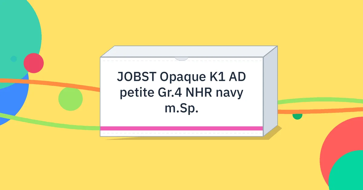 Symbolbild: Packung mit der Aufschrift JOBST Opaque K1 AD petite Gr.4 NHR navy m.Sp. (PZN 13078848) – Verfügbarkeit und Bezug in Apotheken in Frankfurt am Main