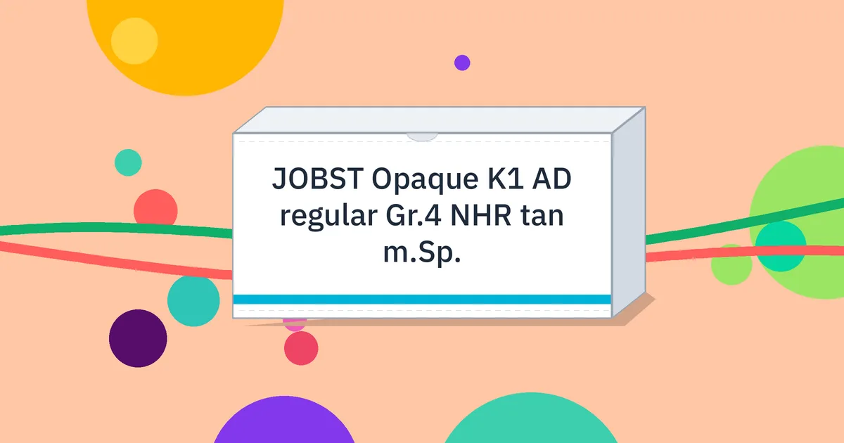 Symbolbild: Packung mit der Aufschrift JOBST Opaque K1 AD regular Gr.4 NHR tan m.Sp. (PZN 16263026) – Verfügbarkeit und Bezug in Apotheken in Frankfurt am Main